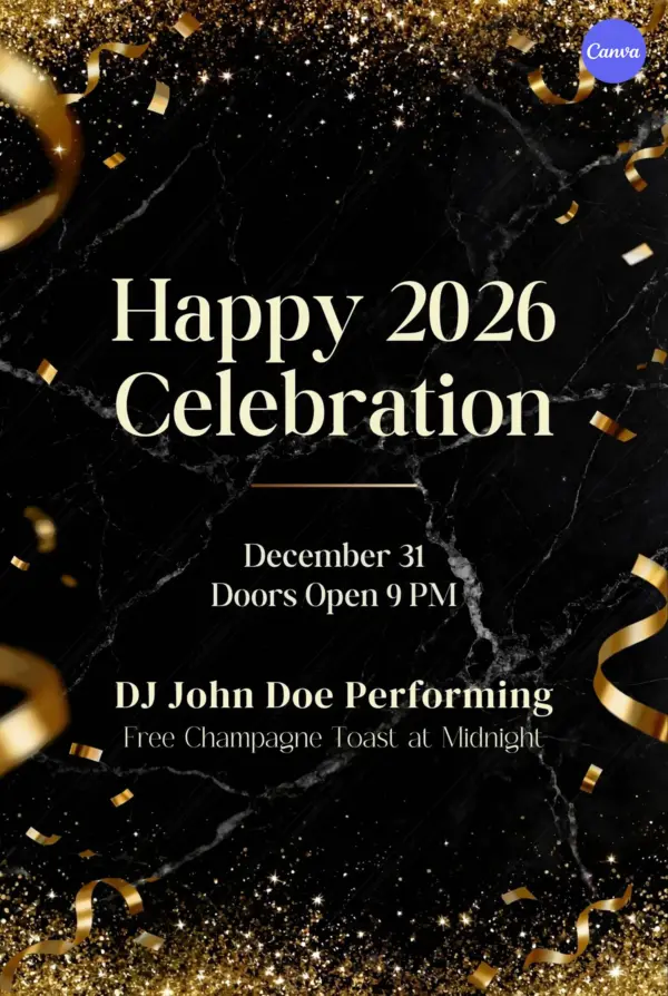 Elegant NYE Celebration 2026 Poster Template - Canva Templates