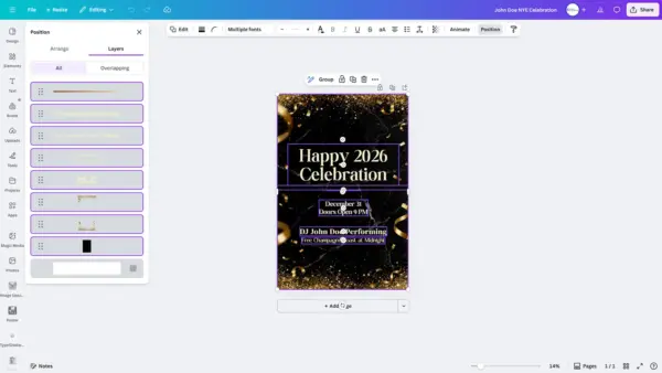 Elegant NYE Celebration 2026 Poster Template - Canva Templates