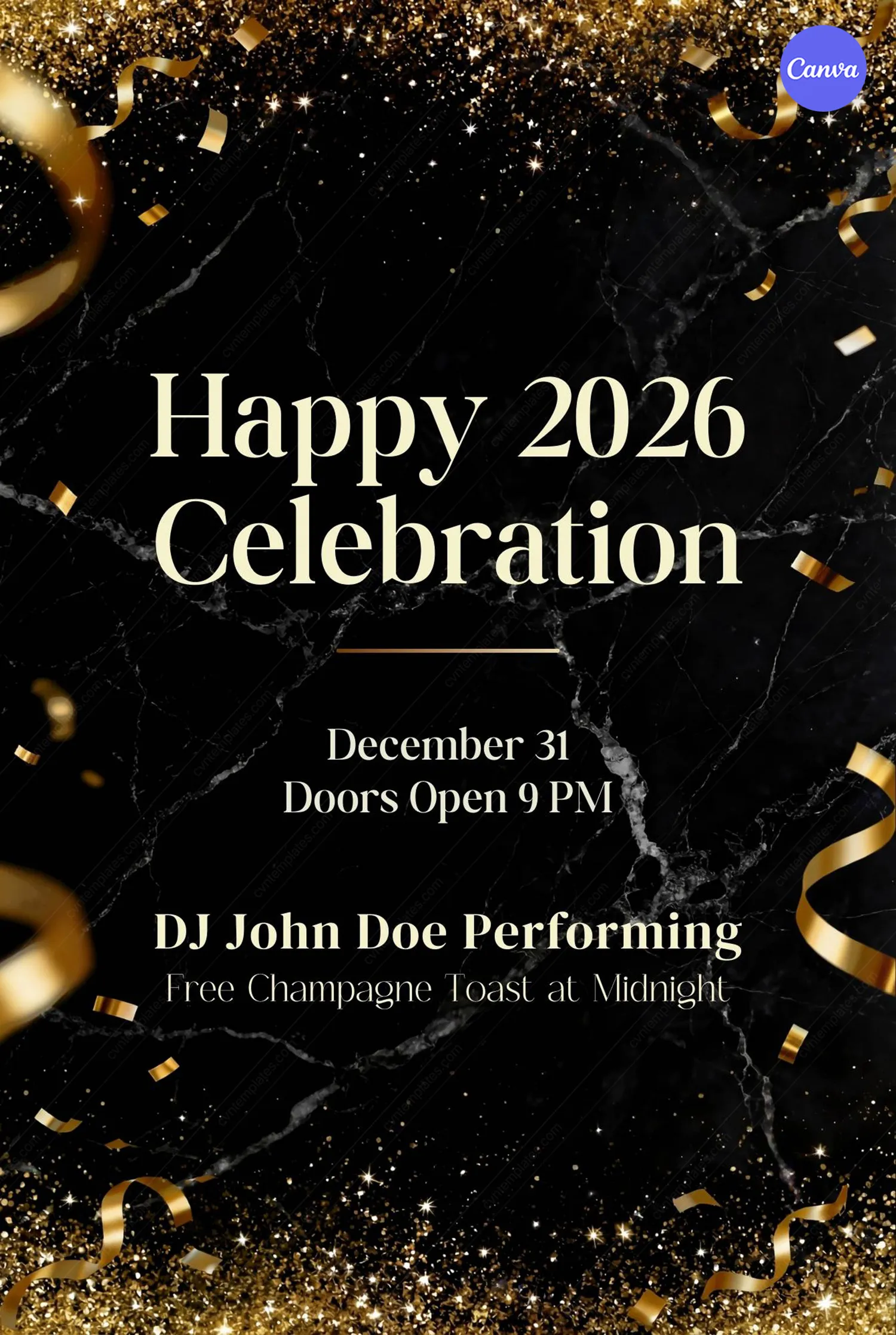 Elegant NYE Celebration 2026 Poster Template - Canva Templates